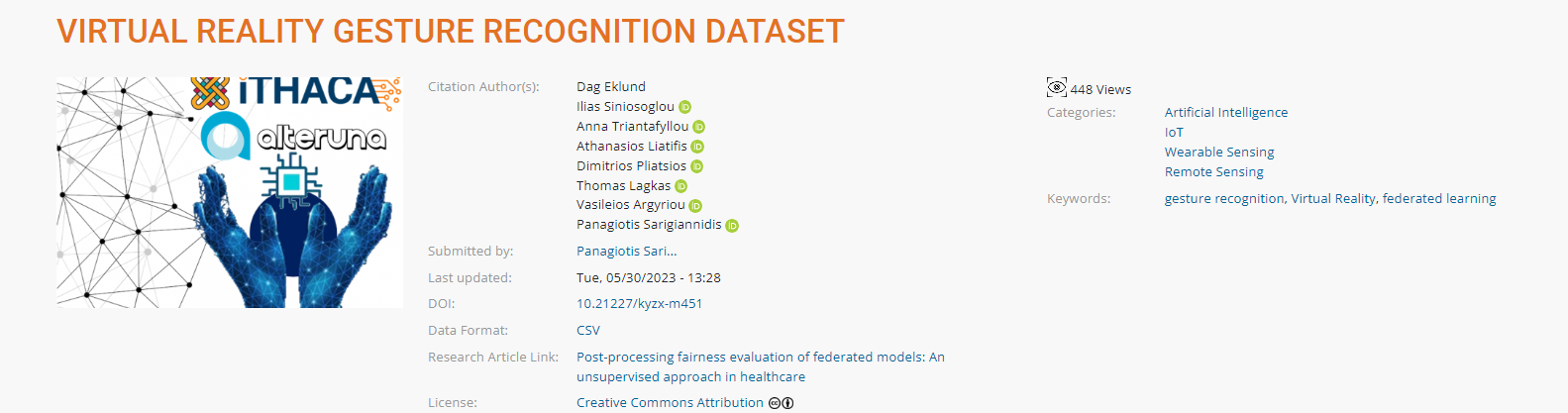 Virtual Reality Gesture Recognition Dataset - TERMINET